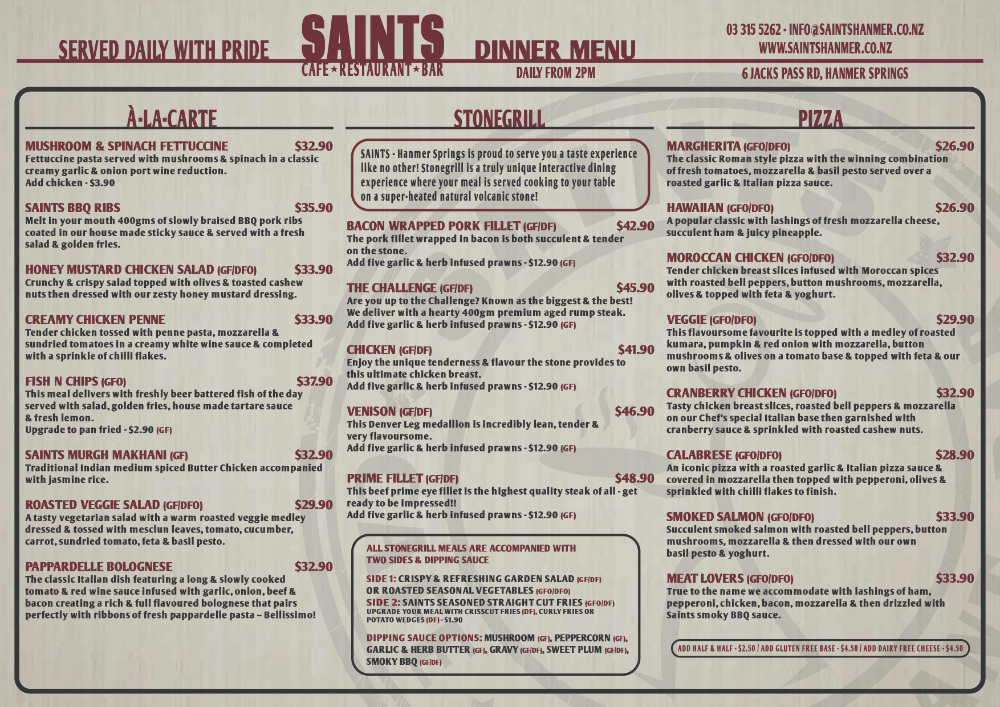 Saints Restaurant and Bar » Hanmer Holiday Homes